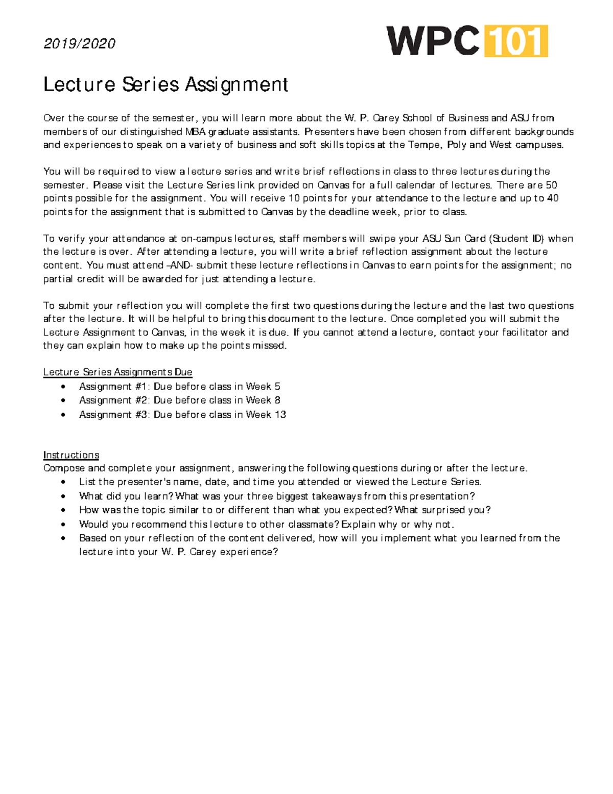Lecture Series Assignment 2019 Lecture Series Assignment Over The