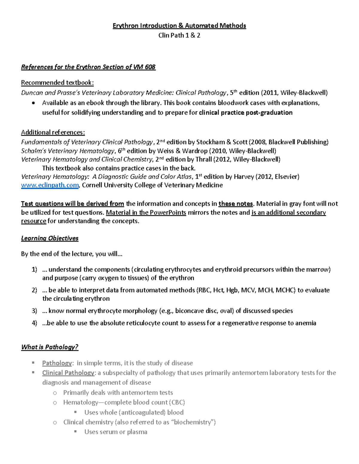 Intro to Clin Path Notes - Erythron Introduction & Automated Methods ...