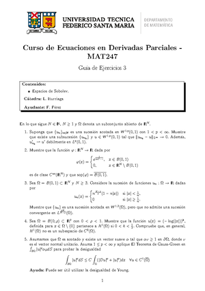 Gu Ã­a Ejercicios 2-MAT247 - DEPARTAMENTO DE MATEMÁTICA Curso de Ecuaciones en Derivadas ...