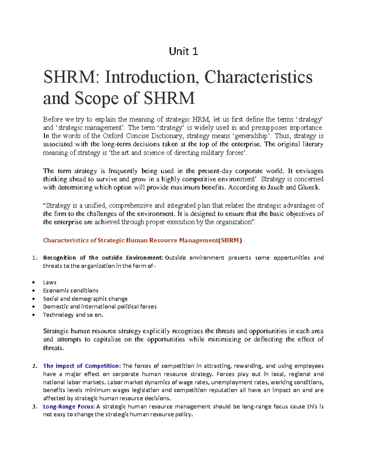 MBA4th SHRM - About HRM - Unit 1 SHRM: Introduction, Characteristics and Scope of SHRM Before we ...