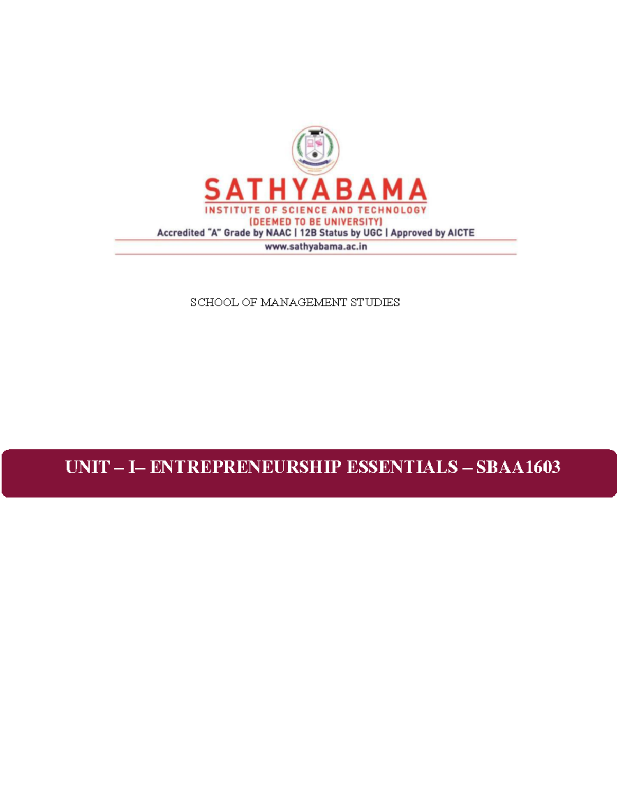 BBE Engineering - Business Basics - UNIT – I– ENTREPRENEURSHIP ...