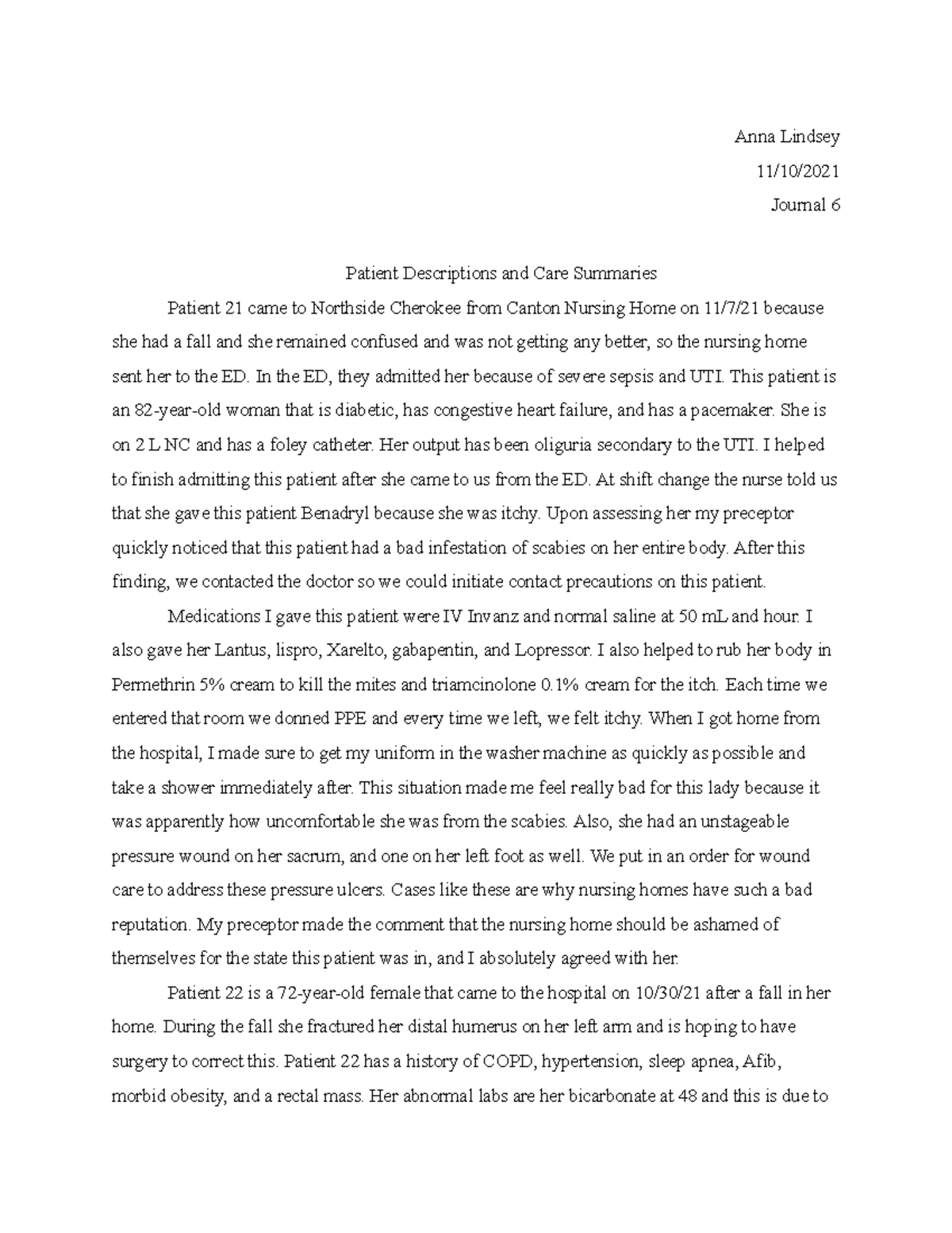 Practicum Journal at clinical - NURS 3313 - KSU - Studocu