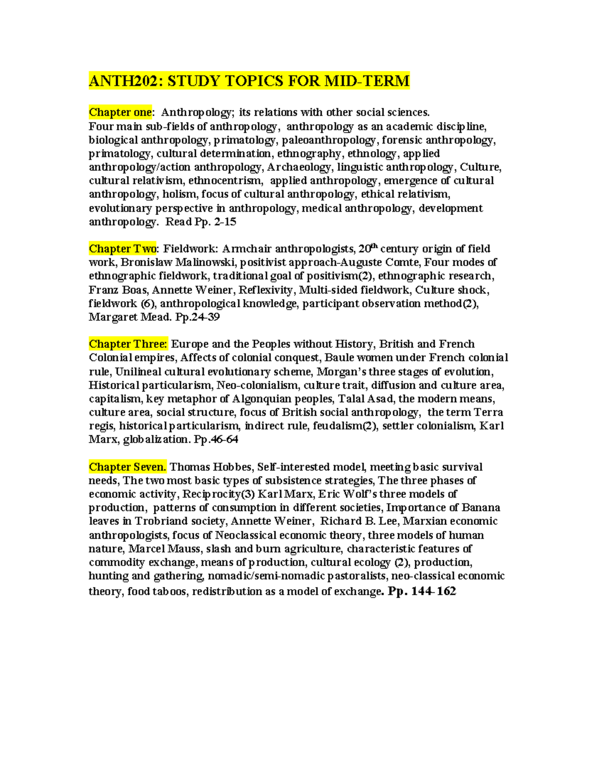 ANTH202 Study Topics FOR MID-TERM - ANTH202: STUDY TOPICS FOR MID-TERM ...