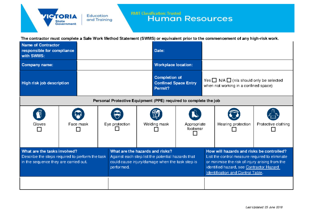 07 SWMS Victoria Gov Template - Last Updated: 25 June 2018 RMIT ...