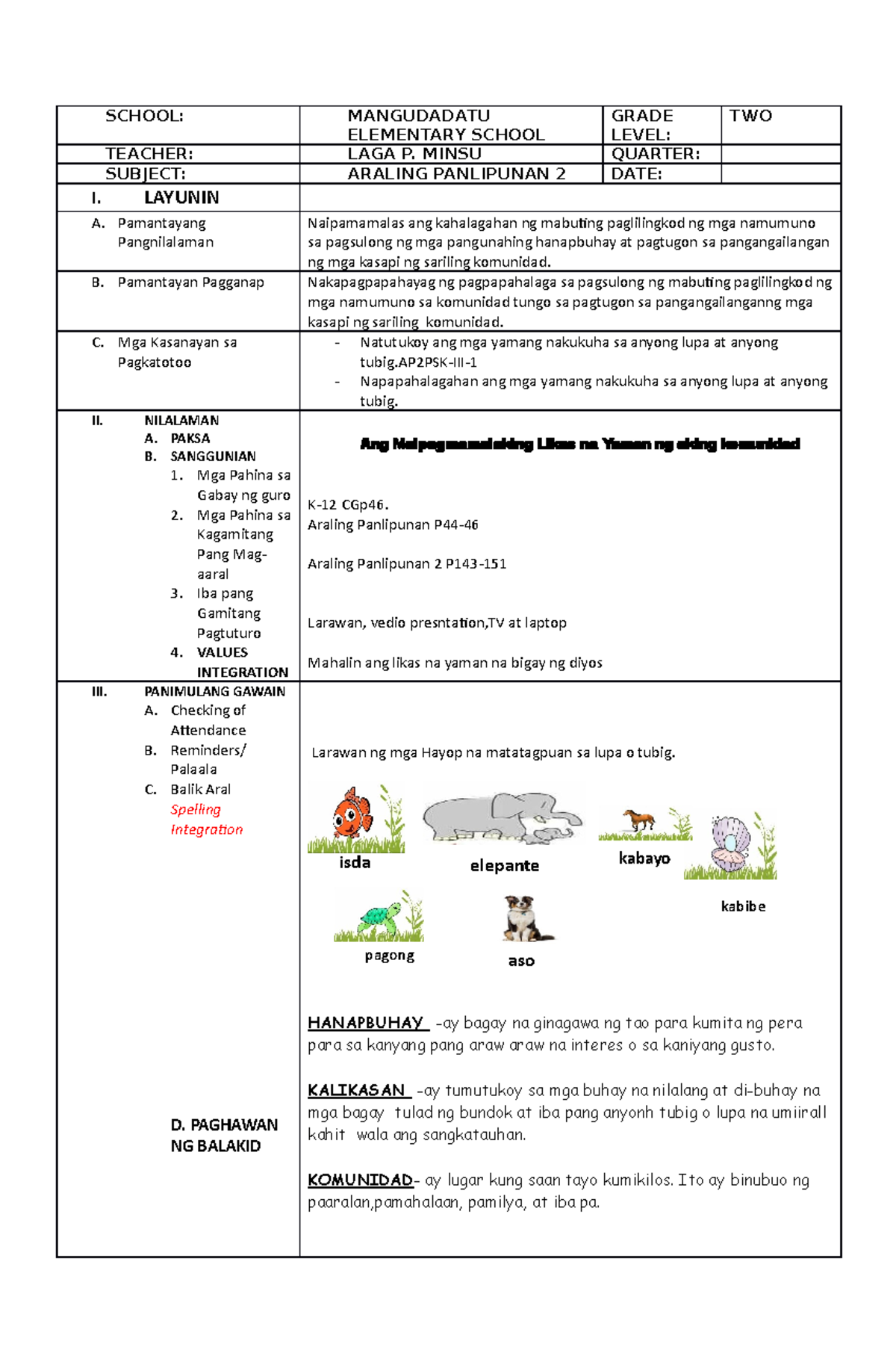SEMI Detailed LP COT 2 3RD Quarter - SCHOOL: MANGUDADATU ELEMENTARY SCHOOL GRADE LEVEL: TWO ...