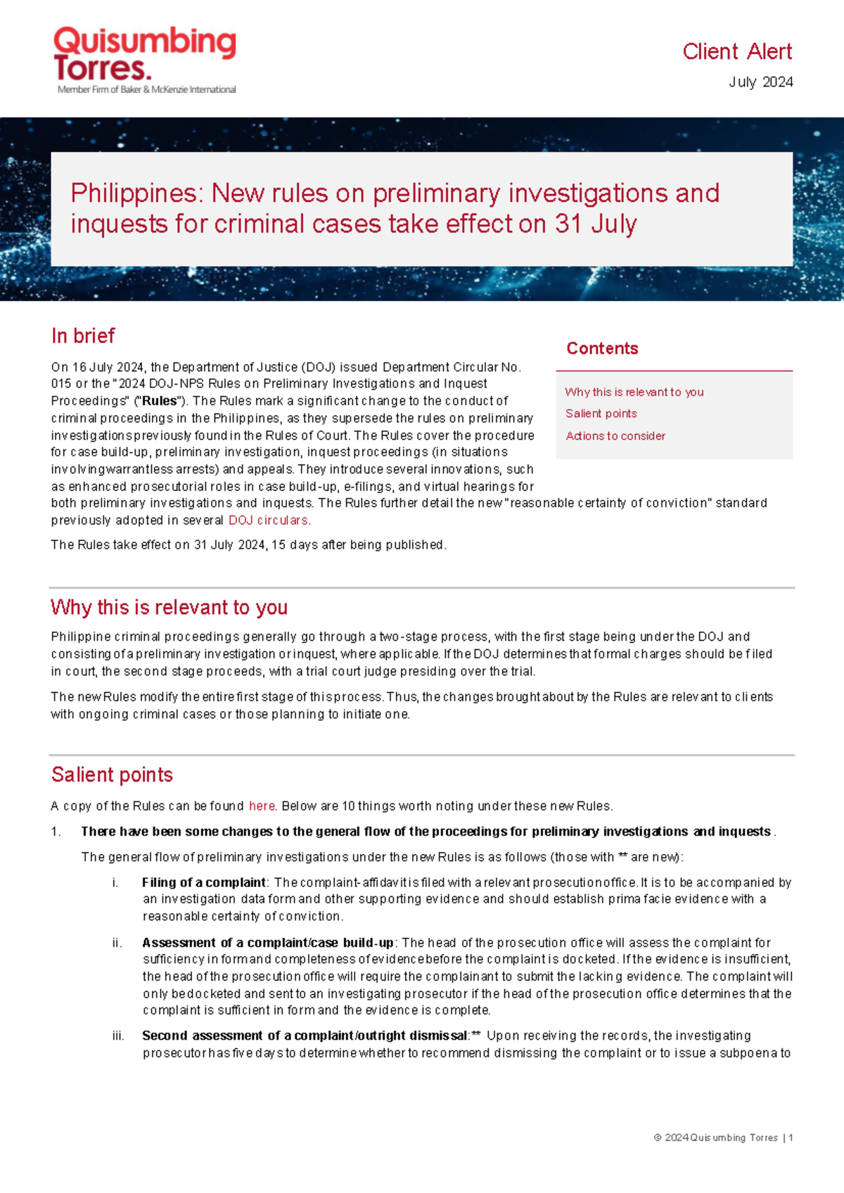 CASE3487750 clean Client Alert DOJ new rules on PI and inquest 467413954 2 - Client Alert July ...