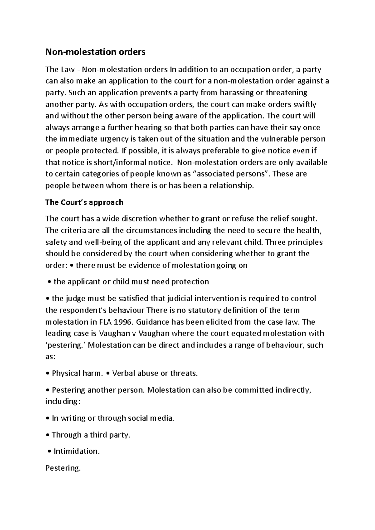 Non Molestation Order ( Information) - Non-molestation orders The Law ...