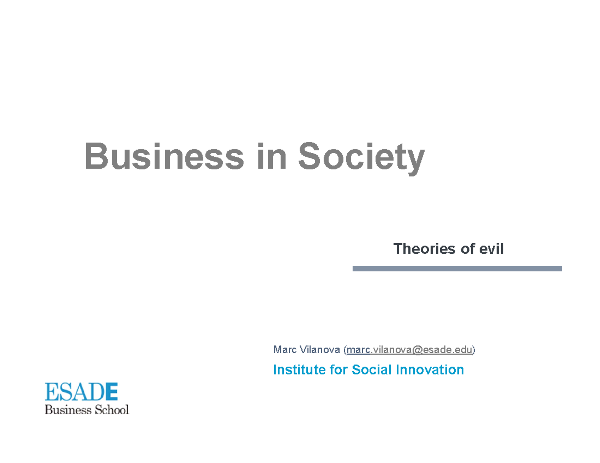 Theories of evil 2019 slides section 2 - Business in Society Theories ...