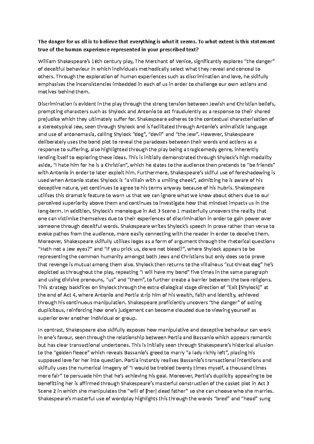 Common MOD - Merchant of venice summary for essay writing. - The danger ...