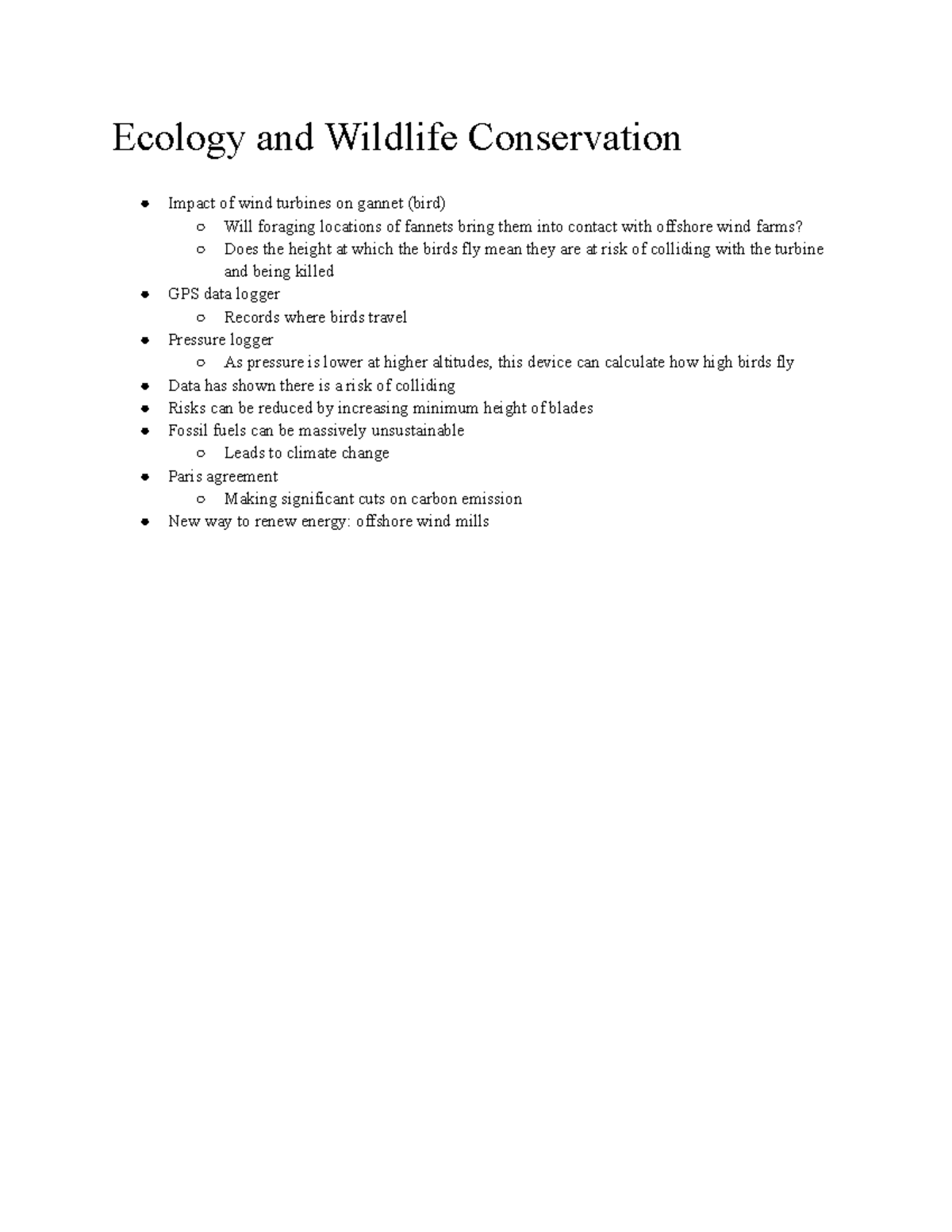 Ecology and Wildlife Conservation - Studocu