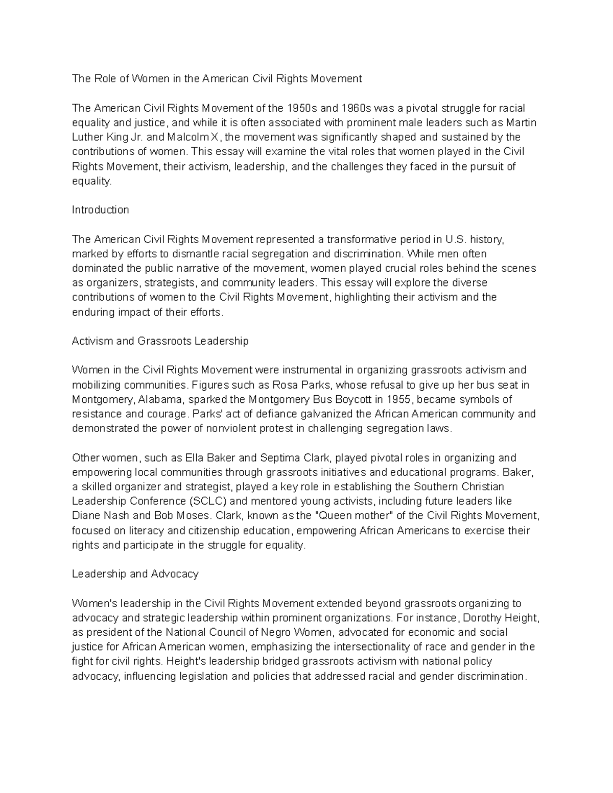 The role of women in the American Civil Rights Movement - and Malcolm X ...