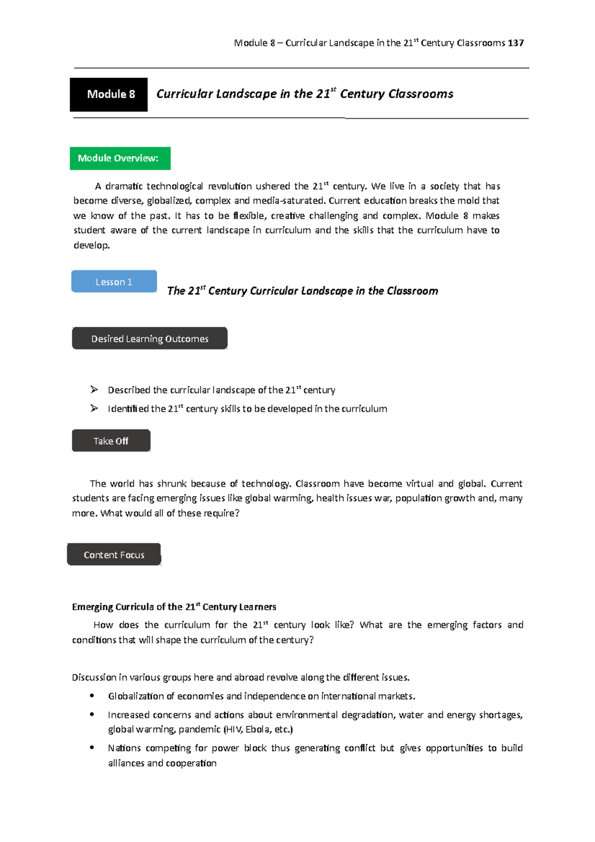 Module 8 Curricular Landscape in the 21st century classrooms ...