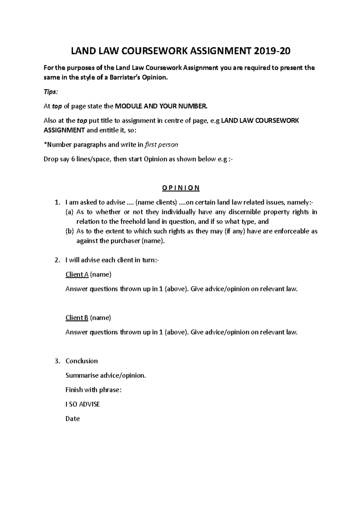 Writing A Barrister'S Opinion FOR LAND LAW CW(1) (1)(1) - LAND LAW ...