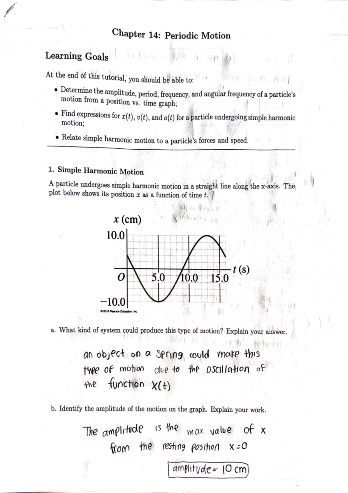 Physics CH14 Tutorial - Class work - I Chapter 14: Periodic Motion ...
