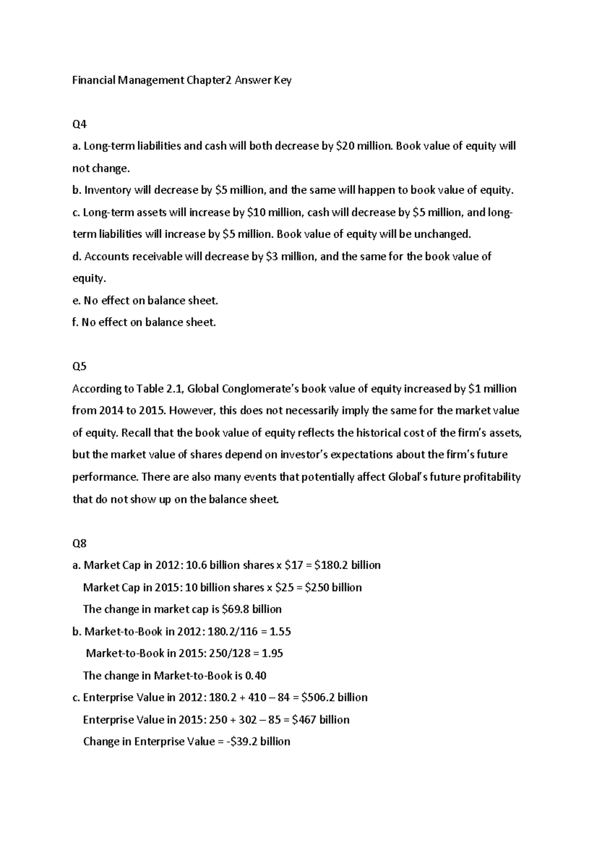 Corporate finance Berk 4E Ch2 Answer Key - Financial Management ...