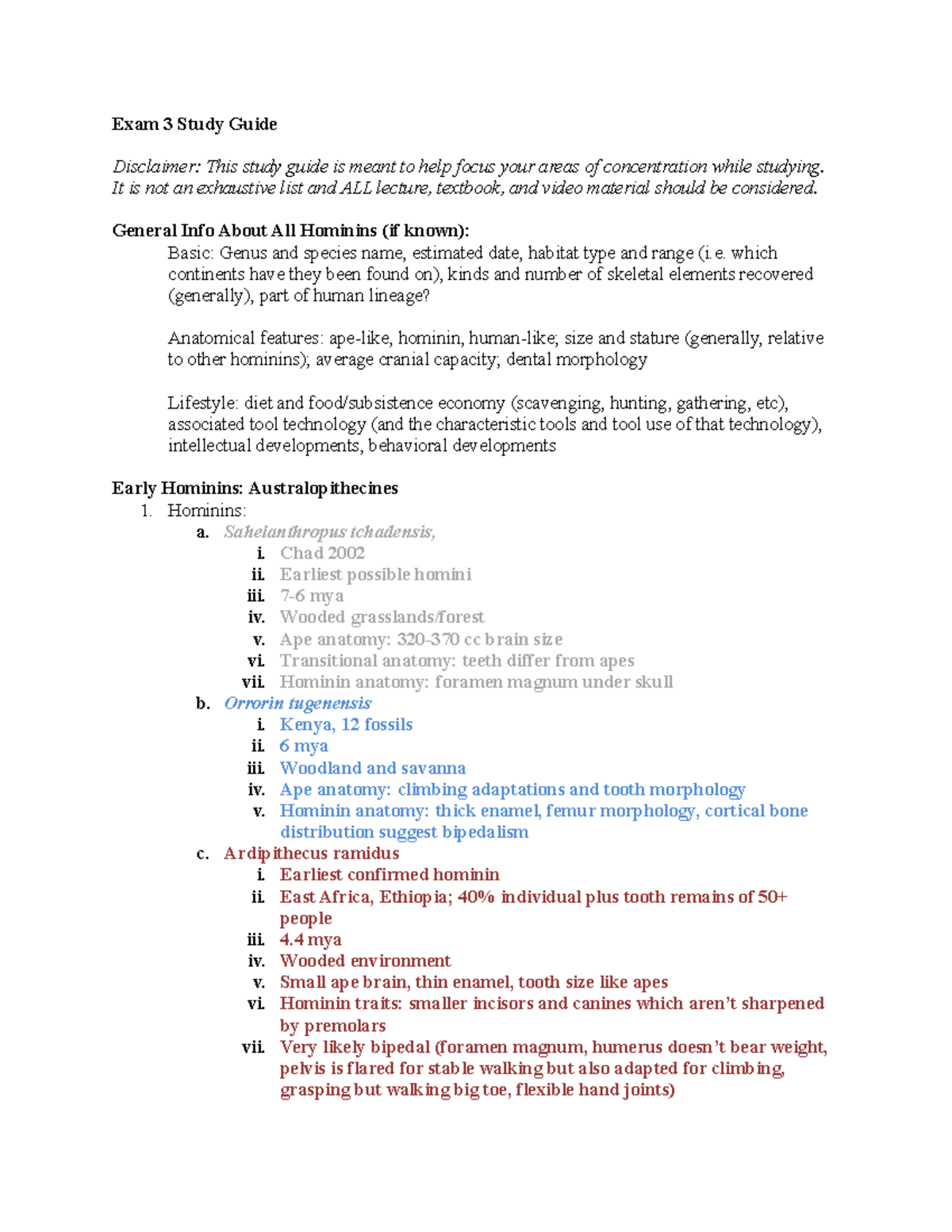 Exam 3 Study Guide - Exam 3 Study Guide Disclaimer: This study guide is ...