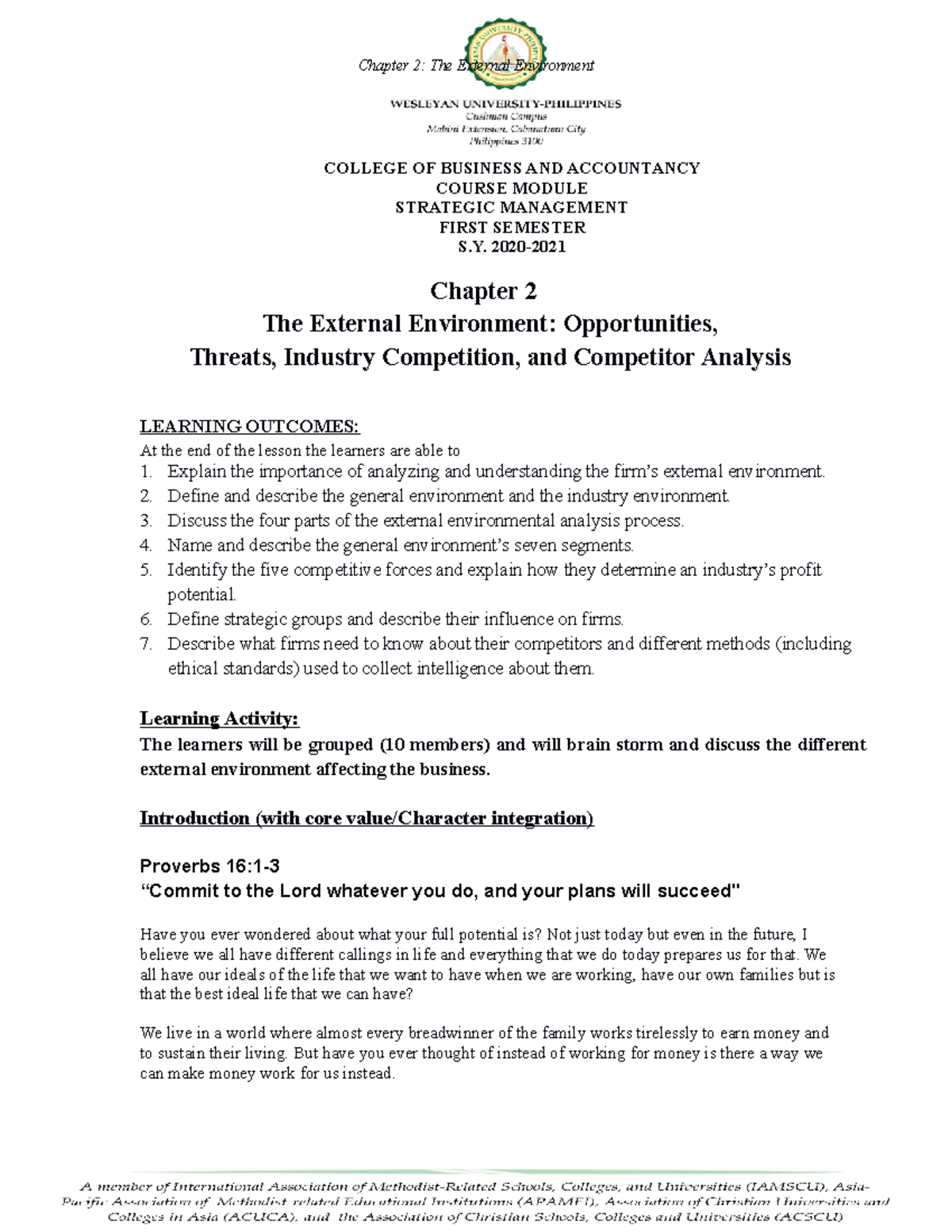 Module 2-chapter 2 - Chapter 2 The External Environment: Opportunities, Threats, Industry - Studocu