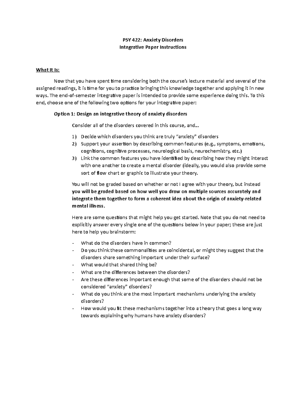 PSY422 Integrative Paper Instructions - PSY 422: Anxiety Disorders ...