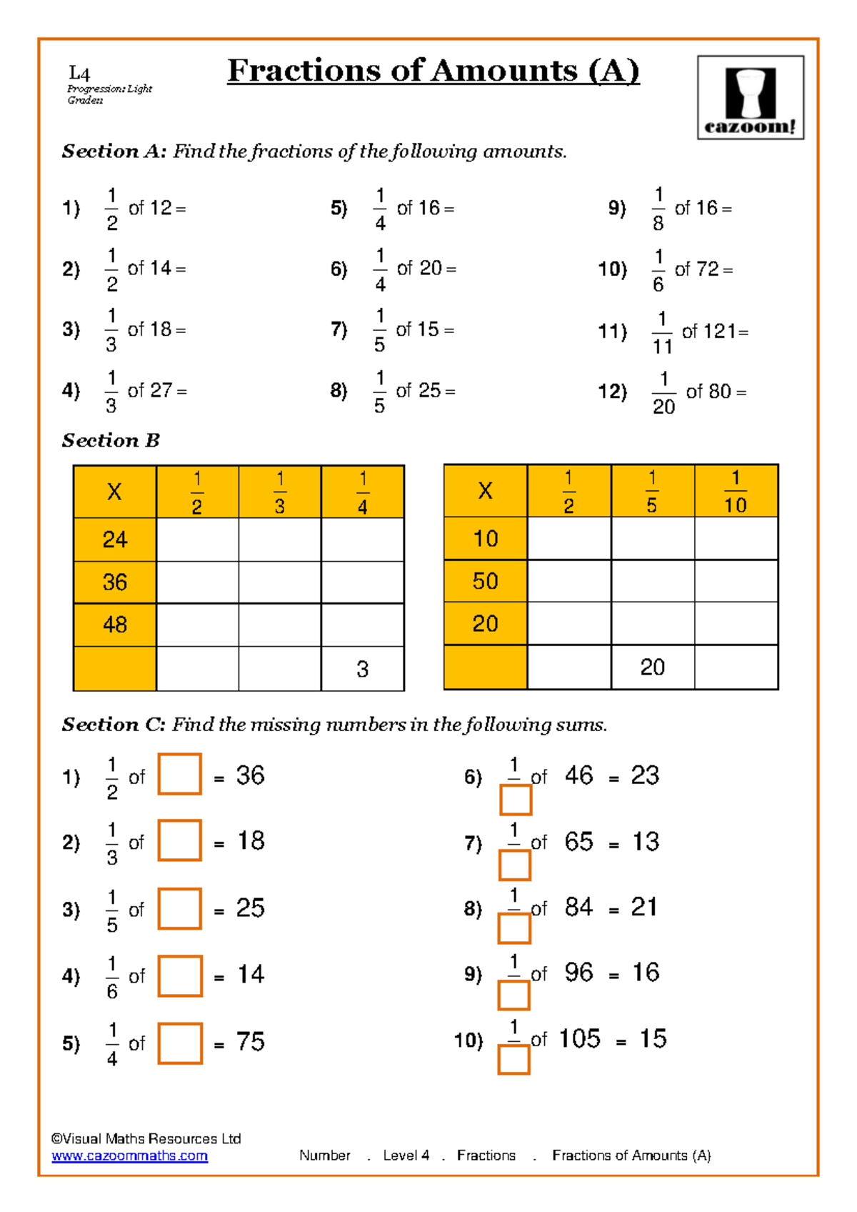 Fraction of Amounts ws - ... - ©Visual Maths Resources Ltd cazoommaths ...