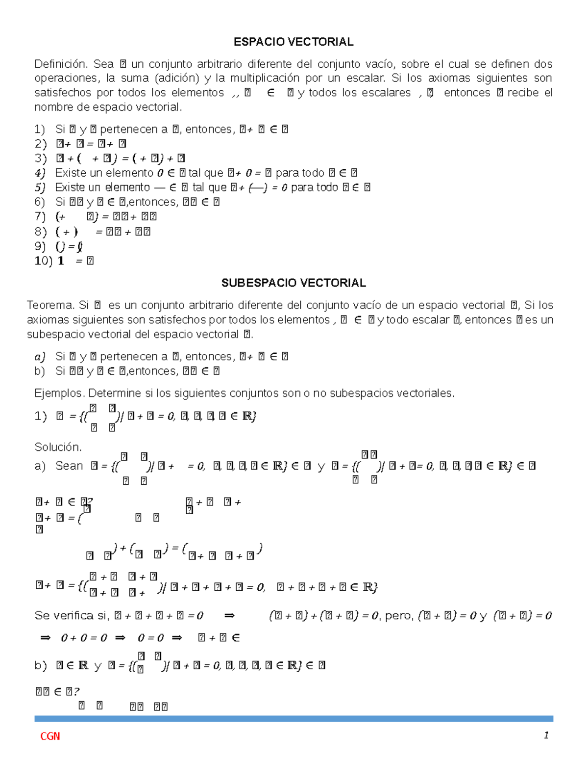 6. Espacio Vectorial - Ejercicios de algebra lineal - CGN 1 ESPACIO VECTORIAL Definición. Sea 𝐀 ...