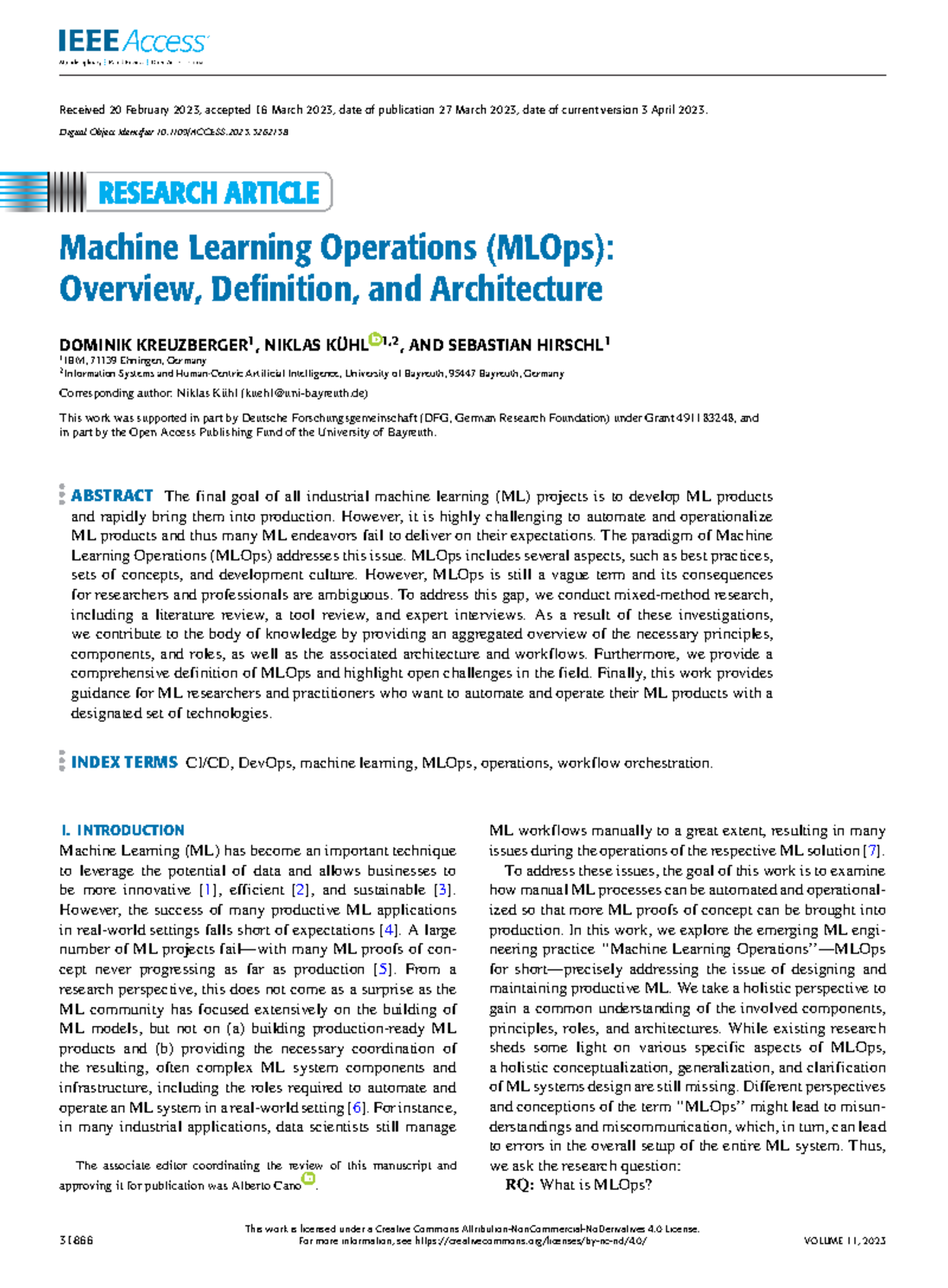 Machine Learning Operations MLOps Overview Definition and Architecture ...