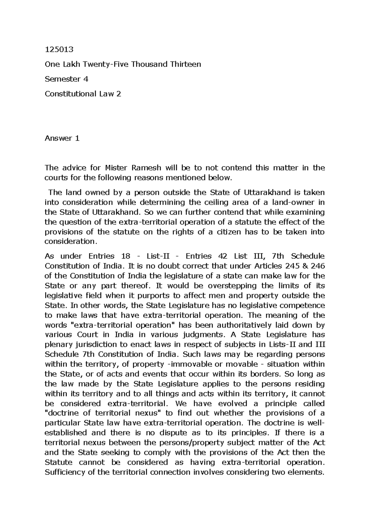 125013-Constitution law 2 - 125013 One Lakh Twenty-Five Thousand ...