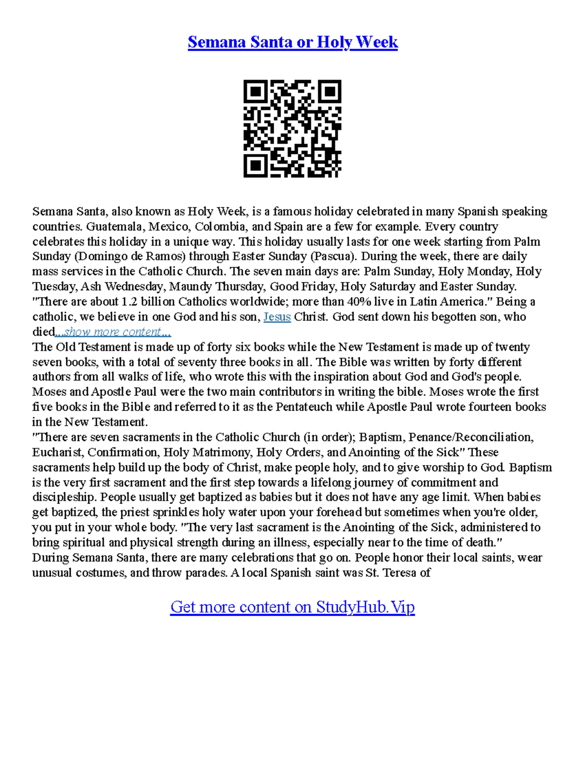 Essay In Spanish - Semana Santa or Holy Week Semana Santa, also known ...