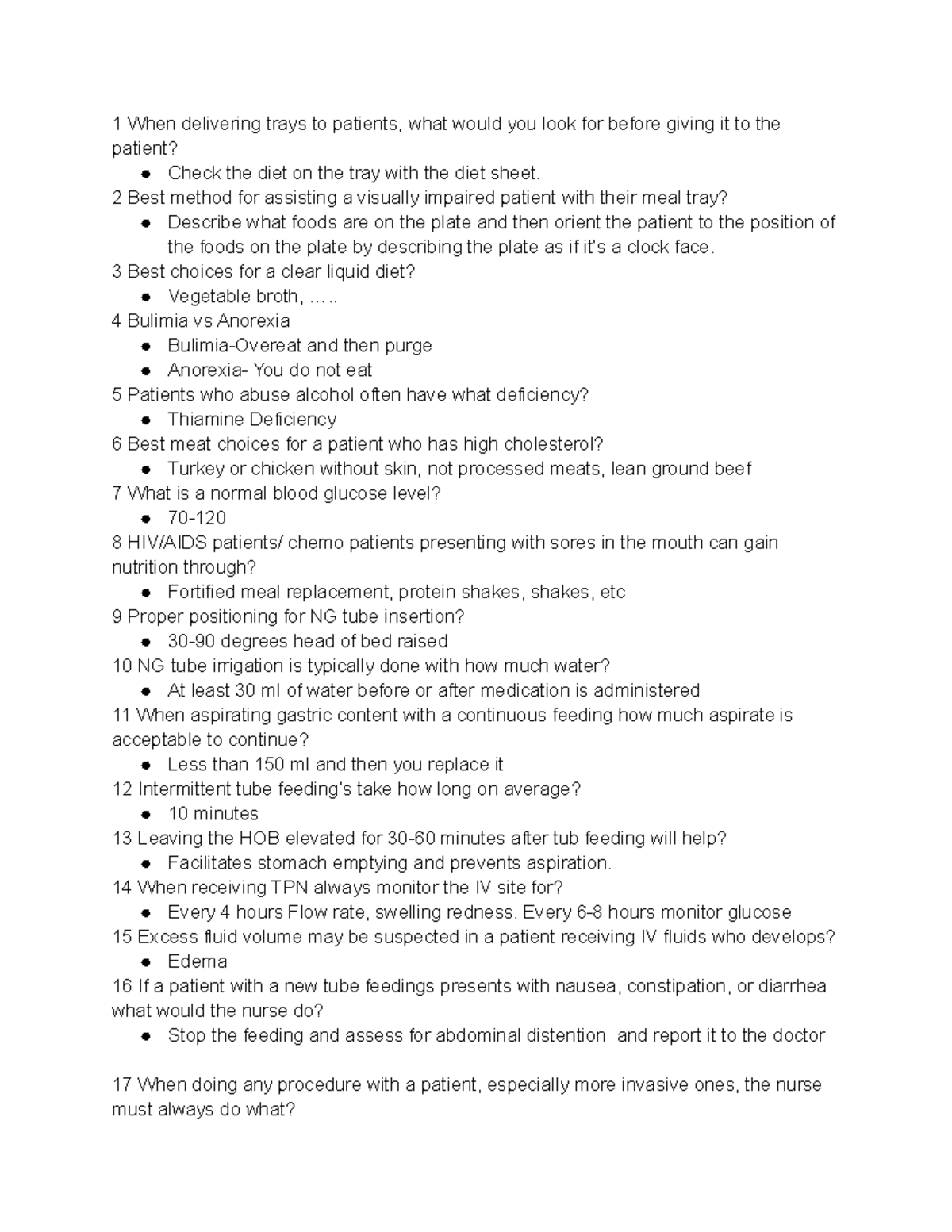 Basic Nursing Study Guide 4 - 1 When delivering trays to patients, what ...