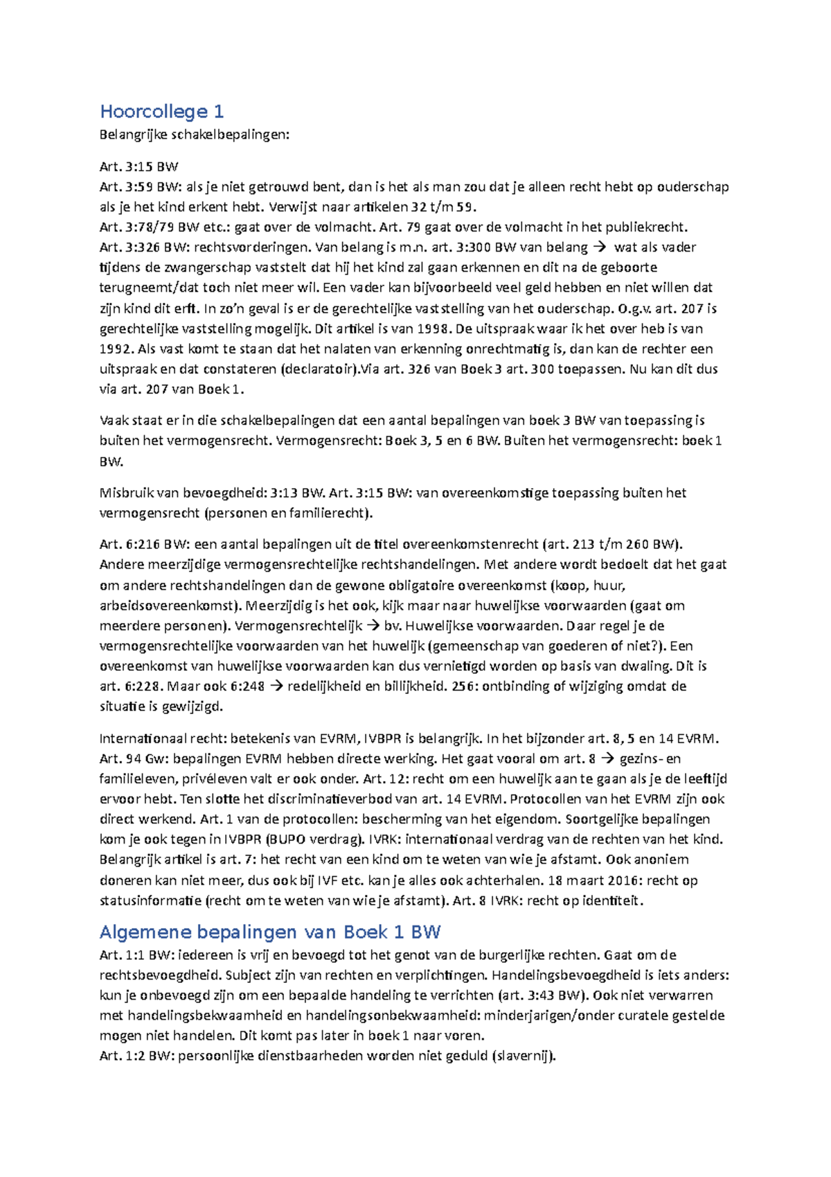 Personen En Familierecht Hc1 Hoorcollege 1 Belangrijke