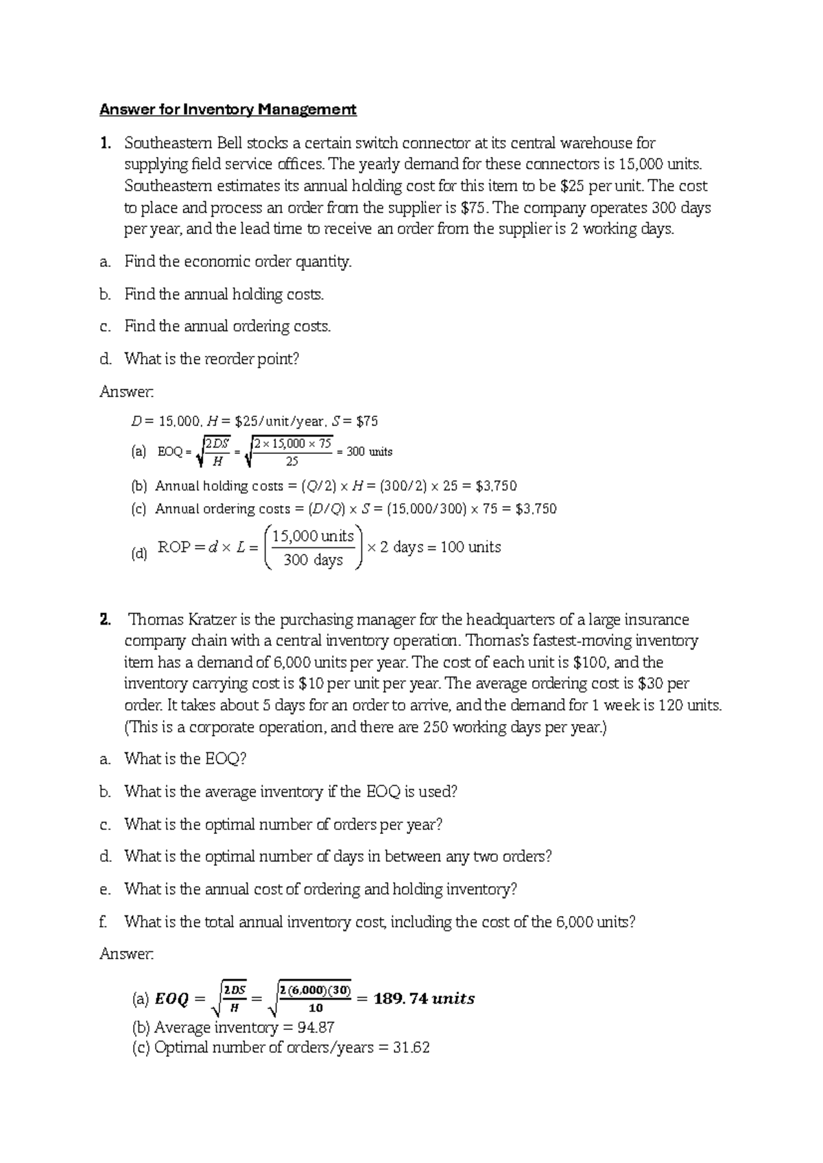 Exercice Inventory management ans - Answer for Inventory Management ...