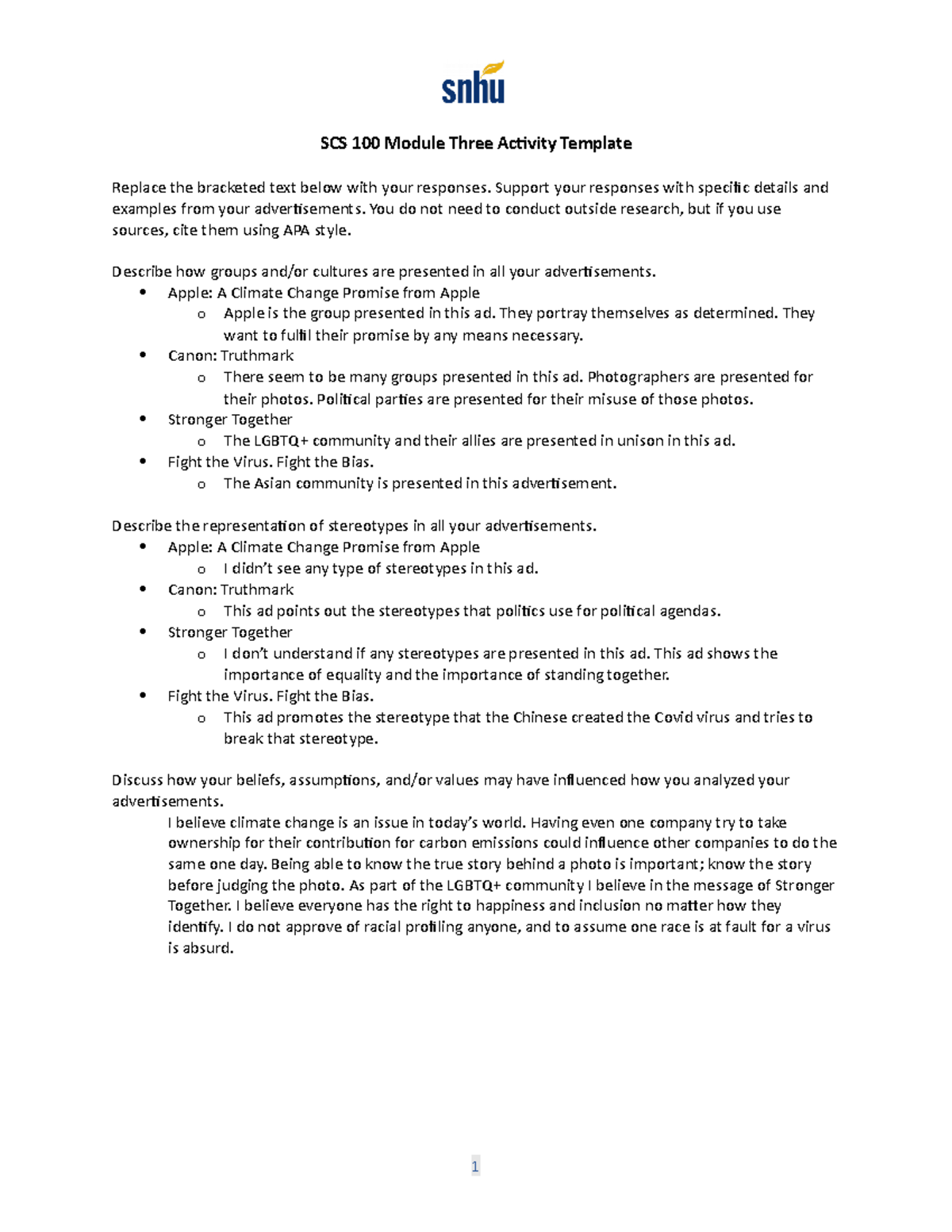 SCS 100 Module Three Activity Template - SCS 100 Module Three Activity ...