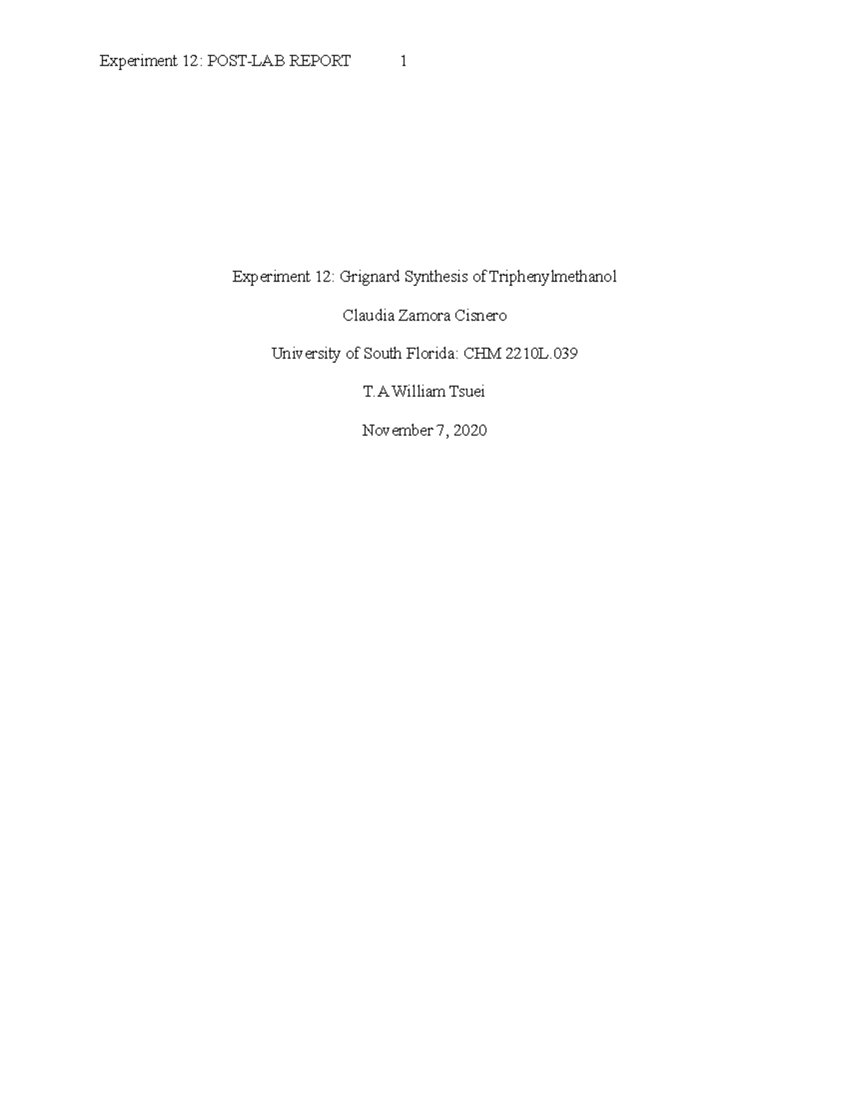 Experiment 12 Post-Lab Report - Experiment 12: POST-LAB REPORT 1 ...