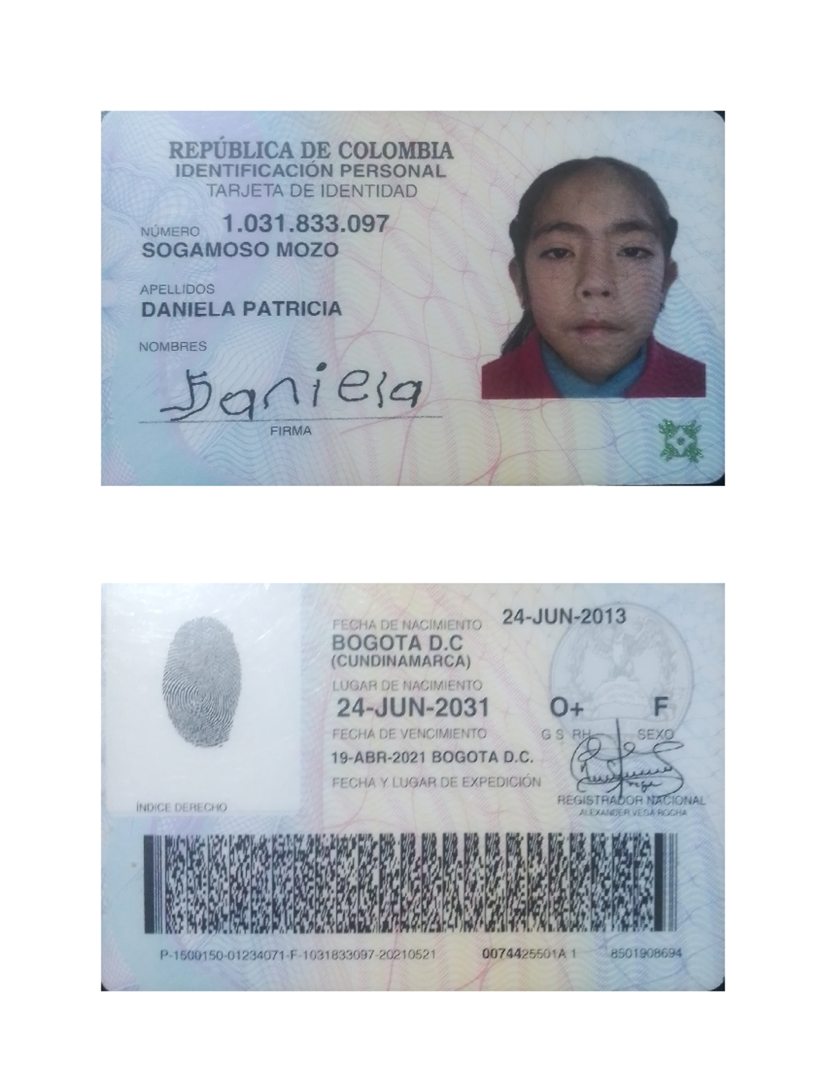 Carné de identidad 05 sep. 2022 - REPUBLICA DE COLOMBIA IDENTIFICACIÓN ...