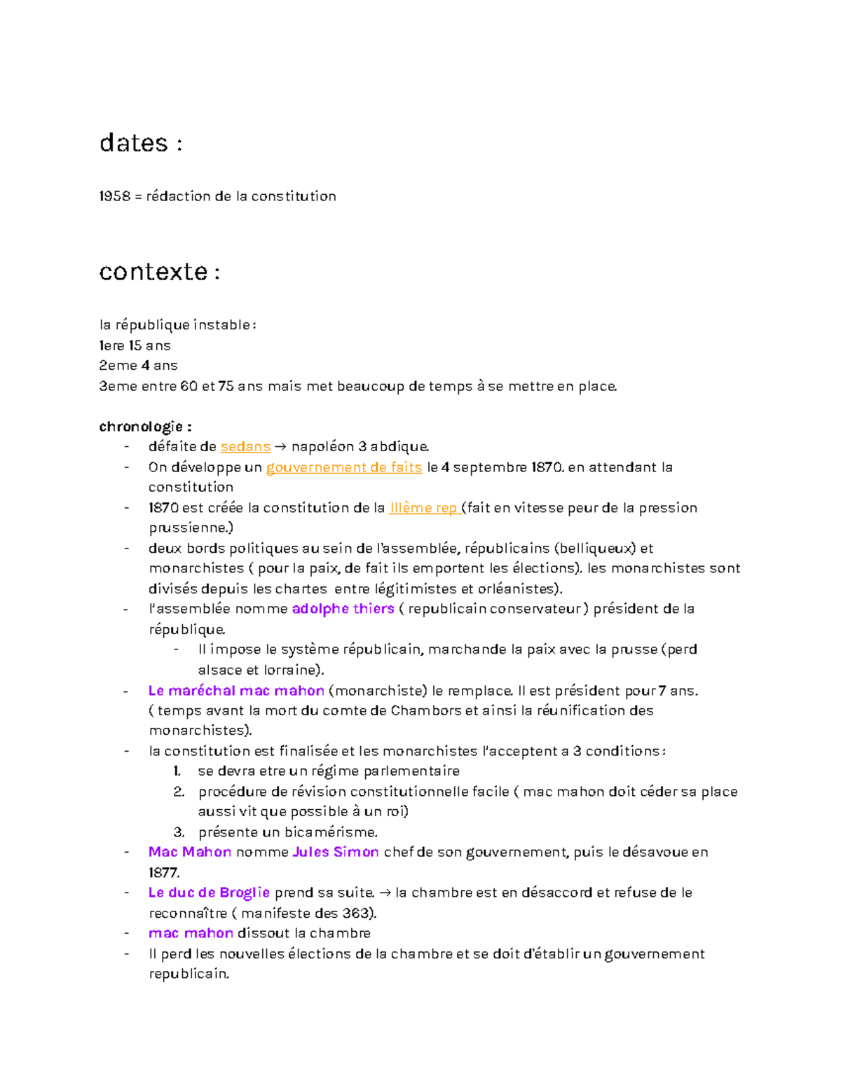 Notes constit S2 - dates : 1958 = rédaction de la constitution contexte ...