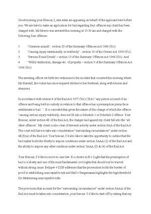 Part 1 of the bail application assignment 2 - LLW1002 - VU - Studocu