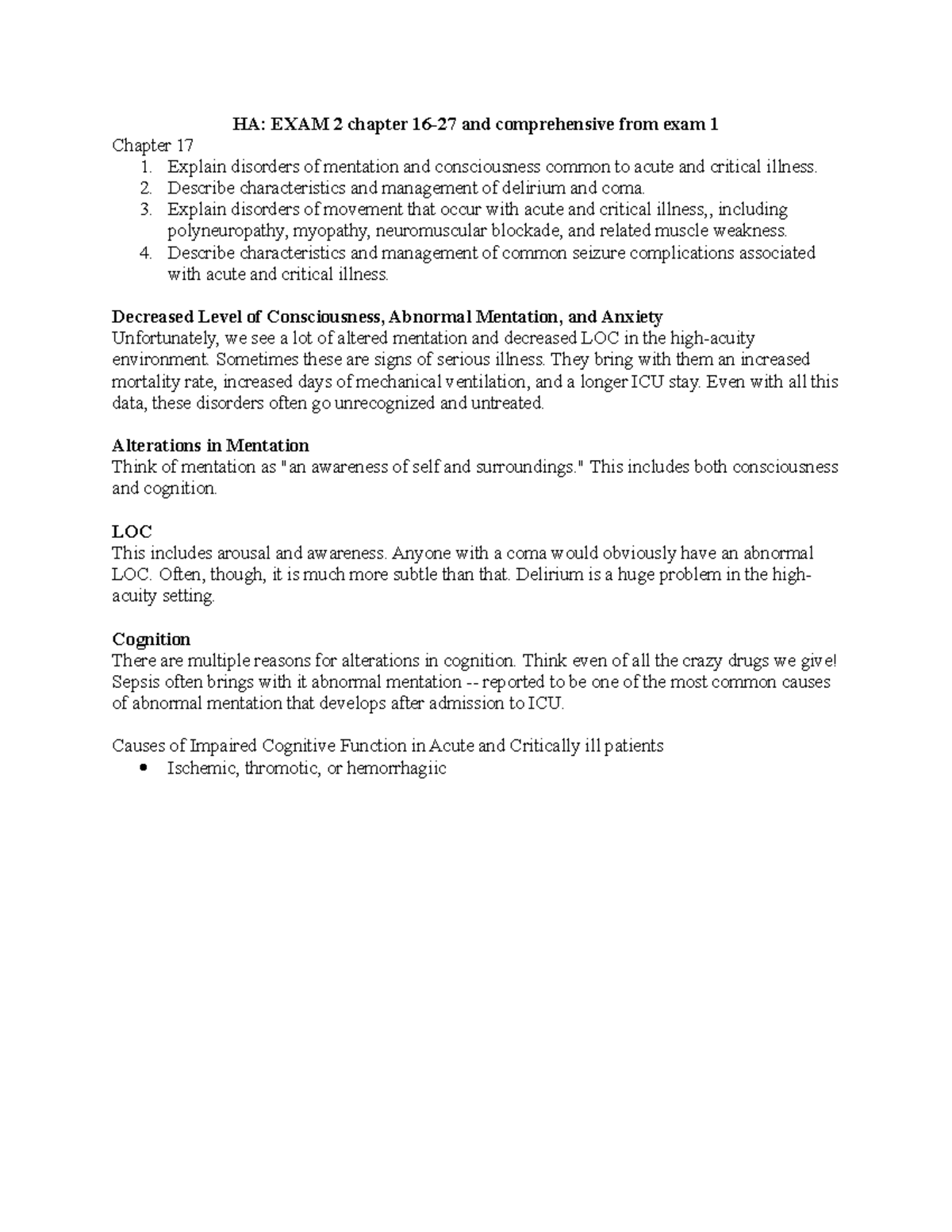 HA Exam 2 - Chapter 7 notes - HA: EXAM 2 chapter 16-27 and ...