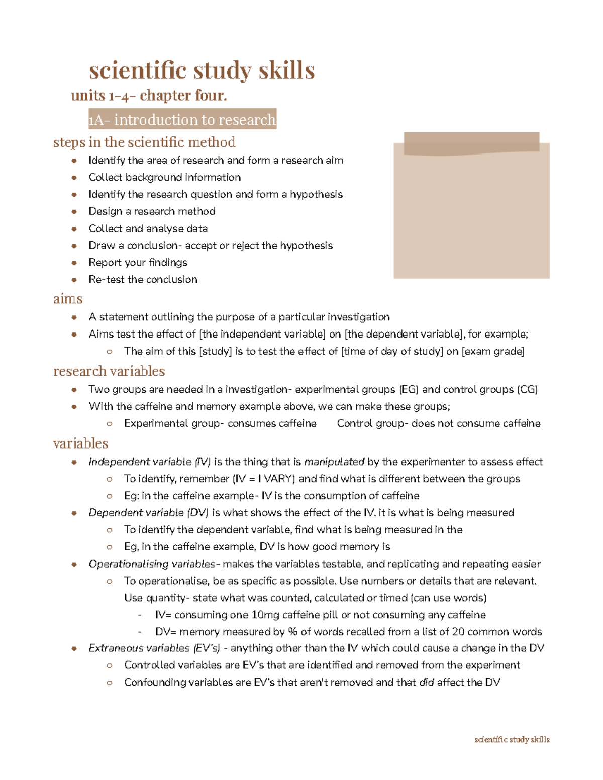 Scientific Study Skills - scientific study skills units 1-4- chapter ...