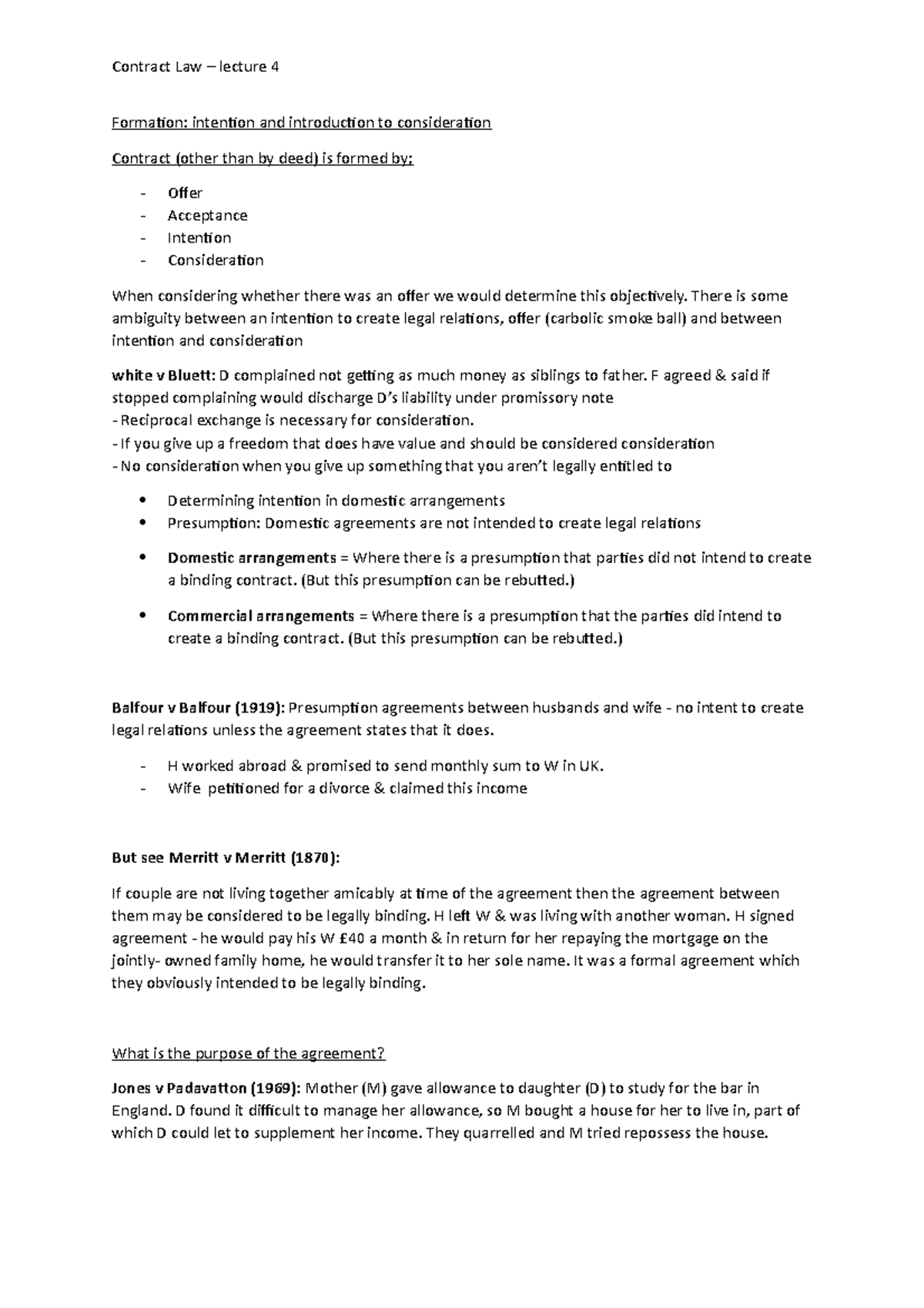 Lecture 4 - Intention and Consideration - Formation: intention and introduction to consideration ...