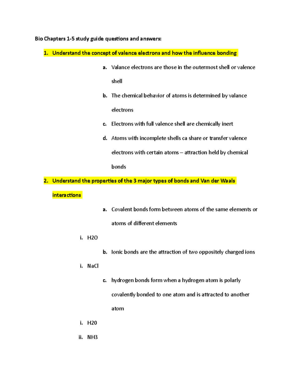 Bio1-5Study Guide - Bio Chapters 1-5 study guide questions and answers: 1. Understand the ...