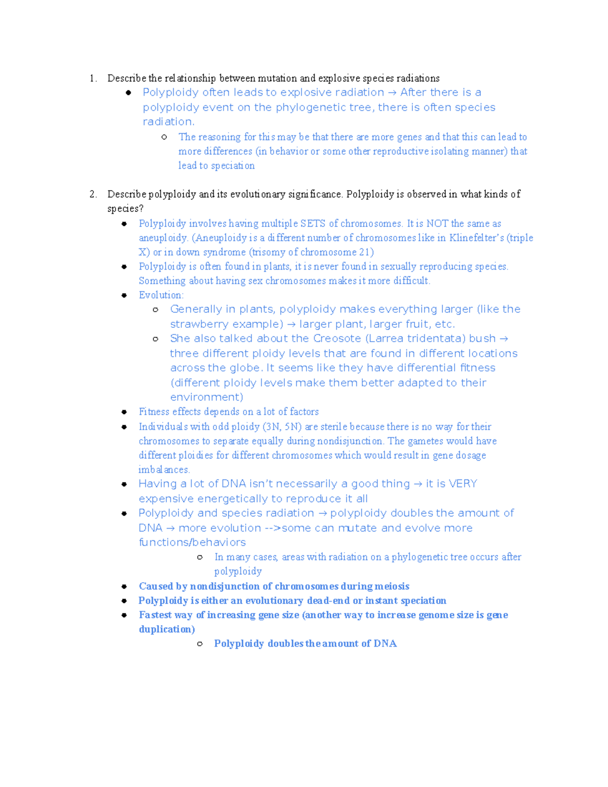 BIOL 415 - Quiz 3 Study Guide - Describe the relationship between mutation and explosive species ...