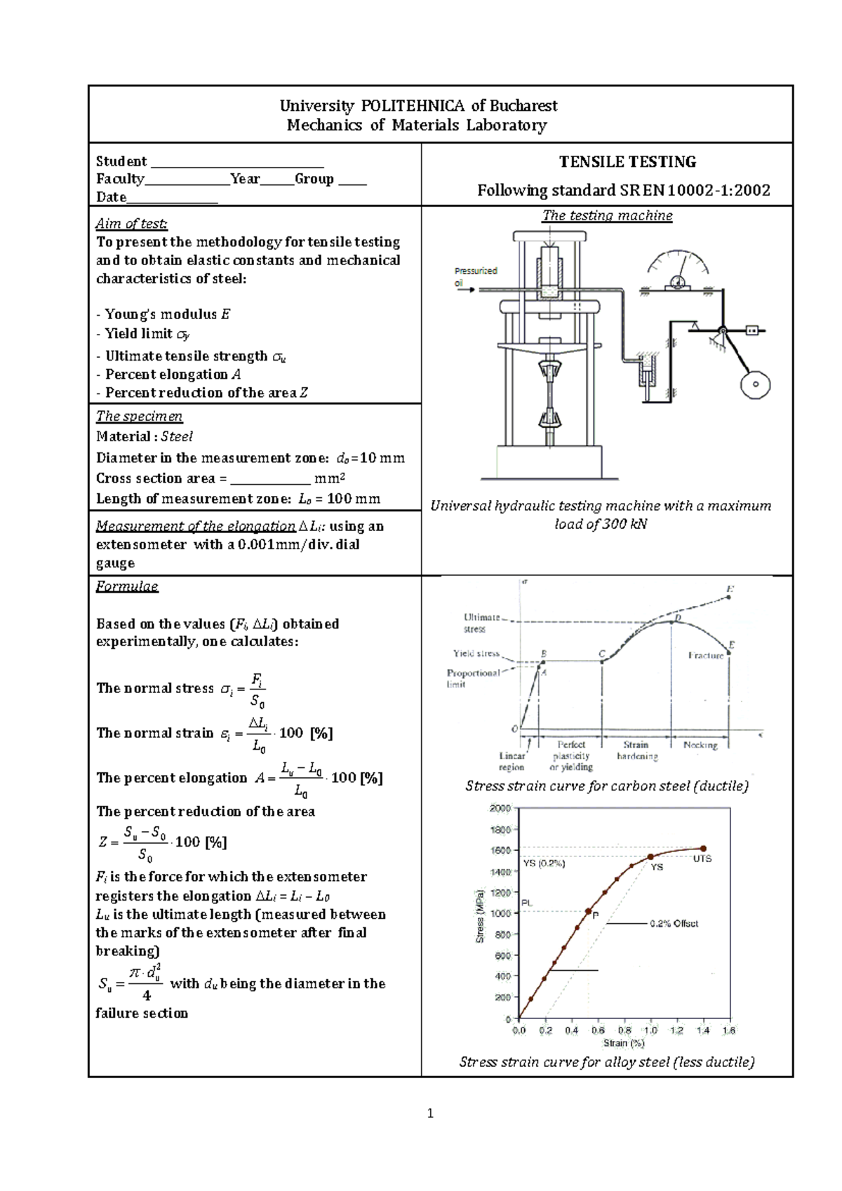 Tensile testing - needed - 1 University POLITEHNICA of Bucharest ...