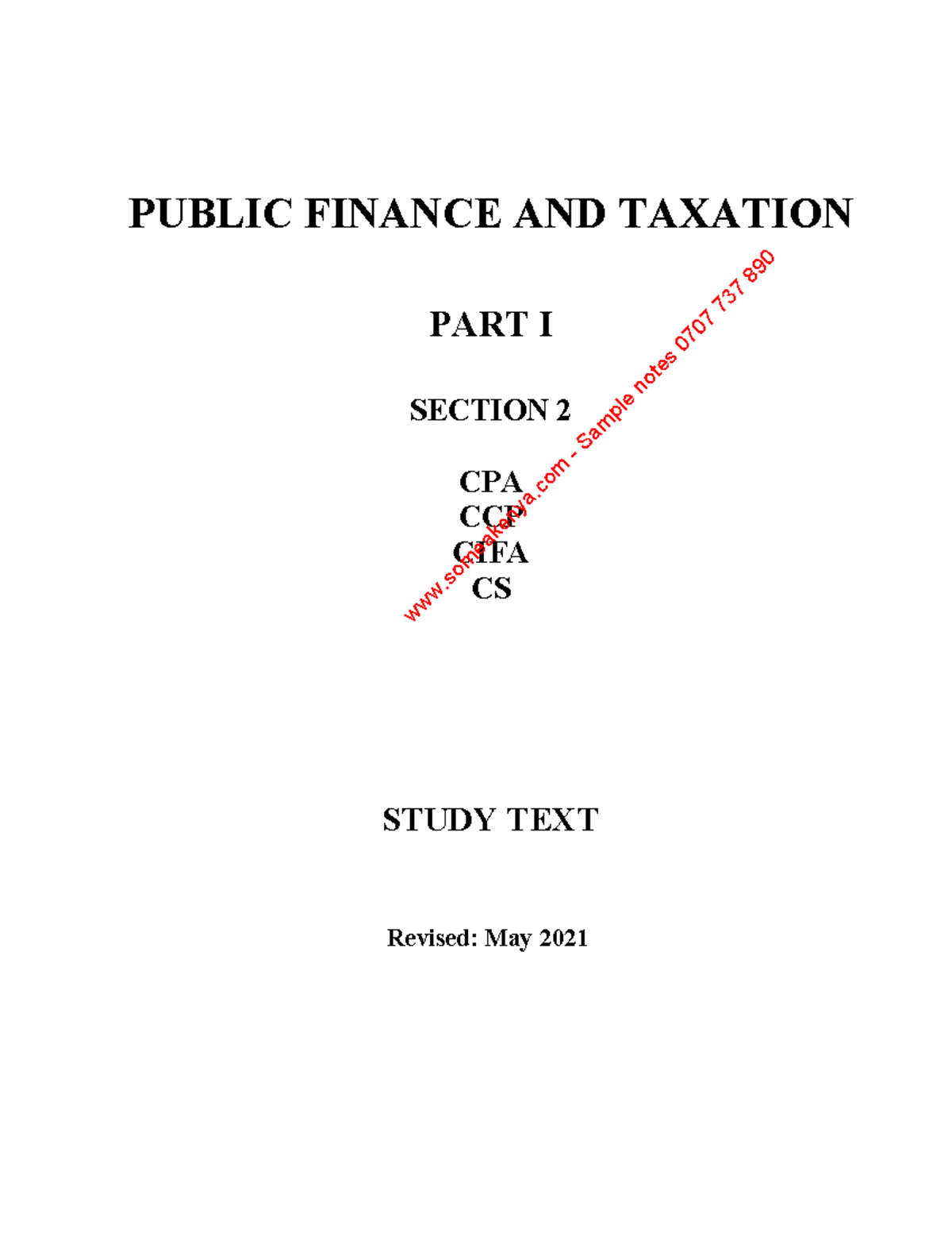 Public Finance and Taxation - PART I SECTION 2 CPA CCP CIFA CS STUDY ...