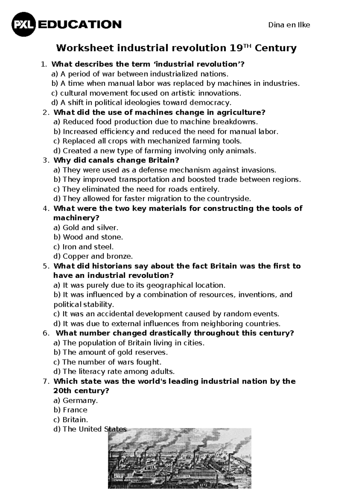 Worksheet industrial revolution - What describes the term ‘industrial ...