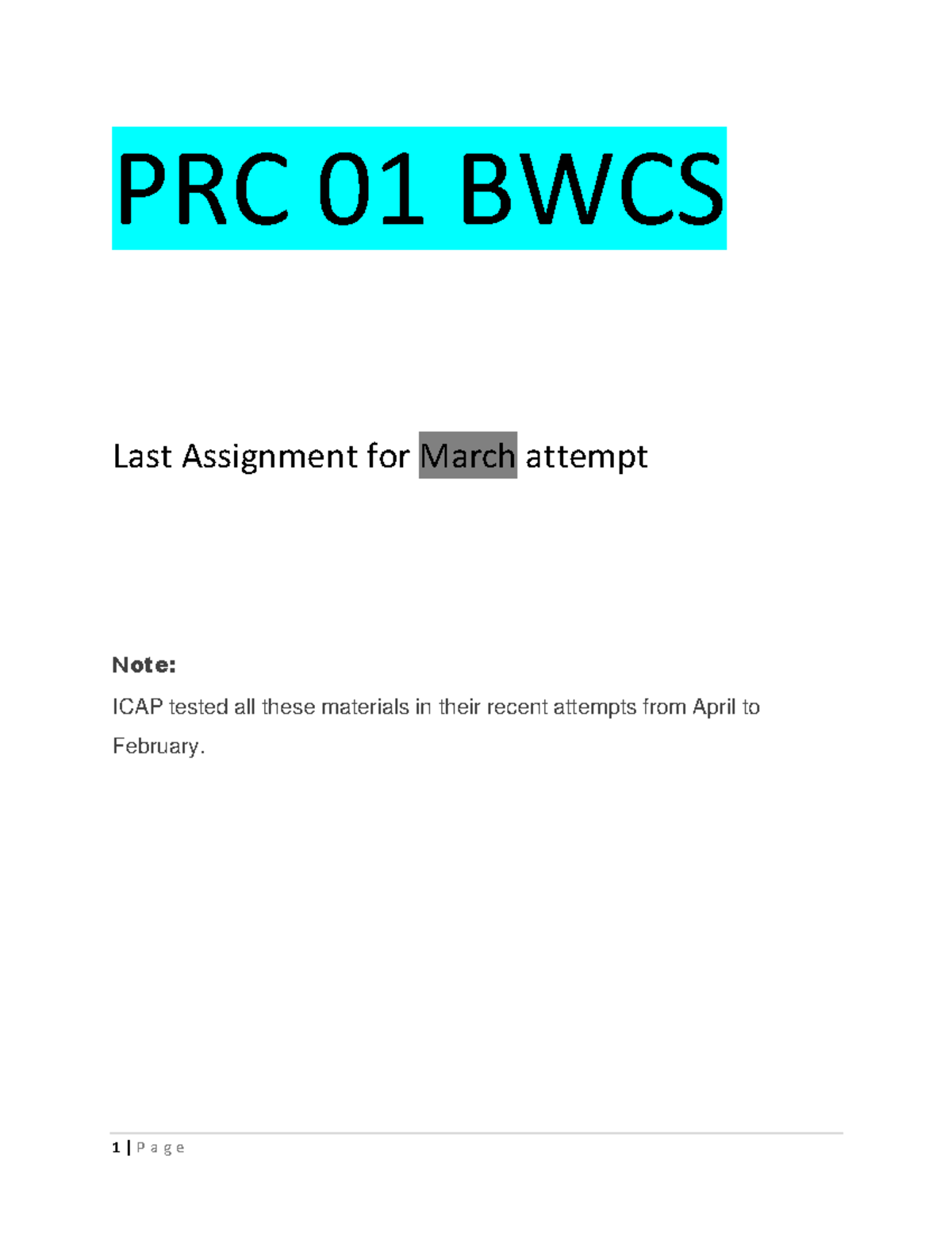 Last Assignment BWCS (1) - PRC 01 BWCS Last Assignment for March ...