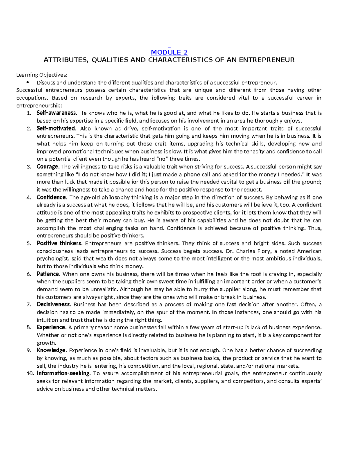 Module 2 - MODULE 2 ATTRIBUTES, QUALITIES AND CHARACTERISTICS OF AN ...