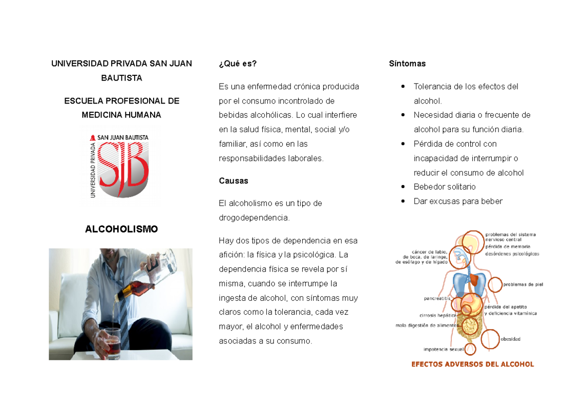 Triptico alcohol - llll - UNIVERSIDAD PRIVADA SAN JUAN BAUTISTA ESCUELA ...