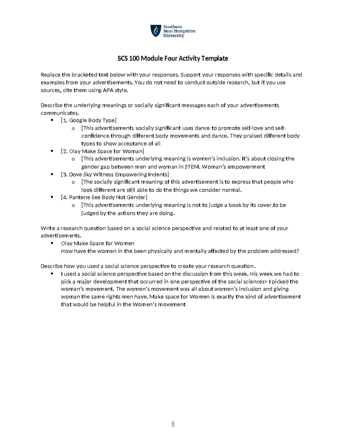 SCS 100 Module Four Activity Template - SCS 100 Module Four Activity ...