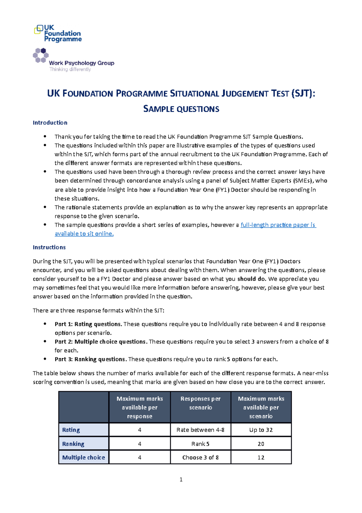 UK Foundation Programme Sample Questions (Final Oct 2021) - UK ...