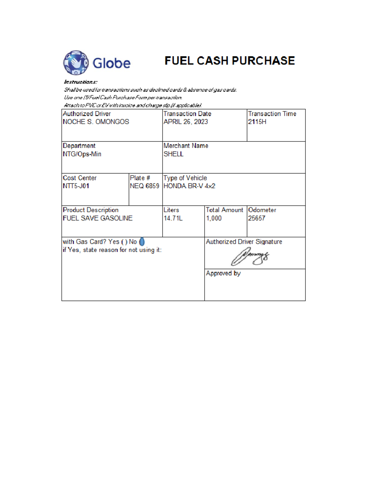FUEL Cash Purchase 04262023 02 - Bachelor in Elementary Education - Studocu