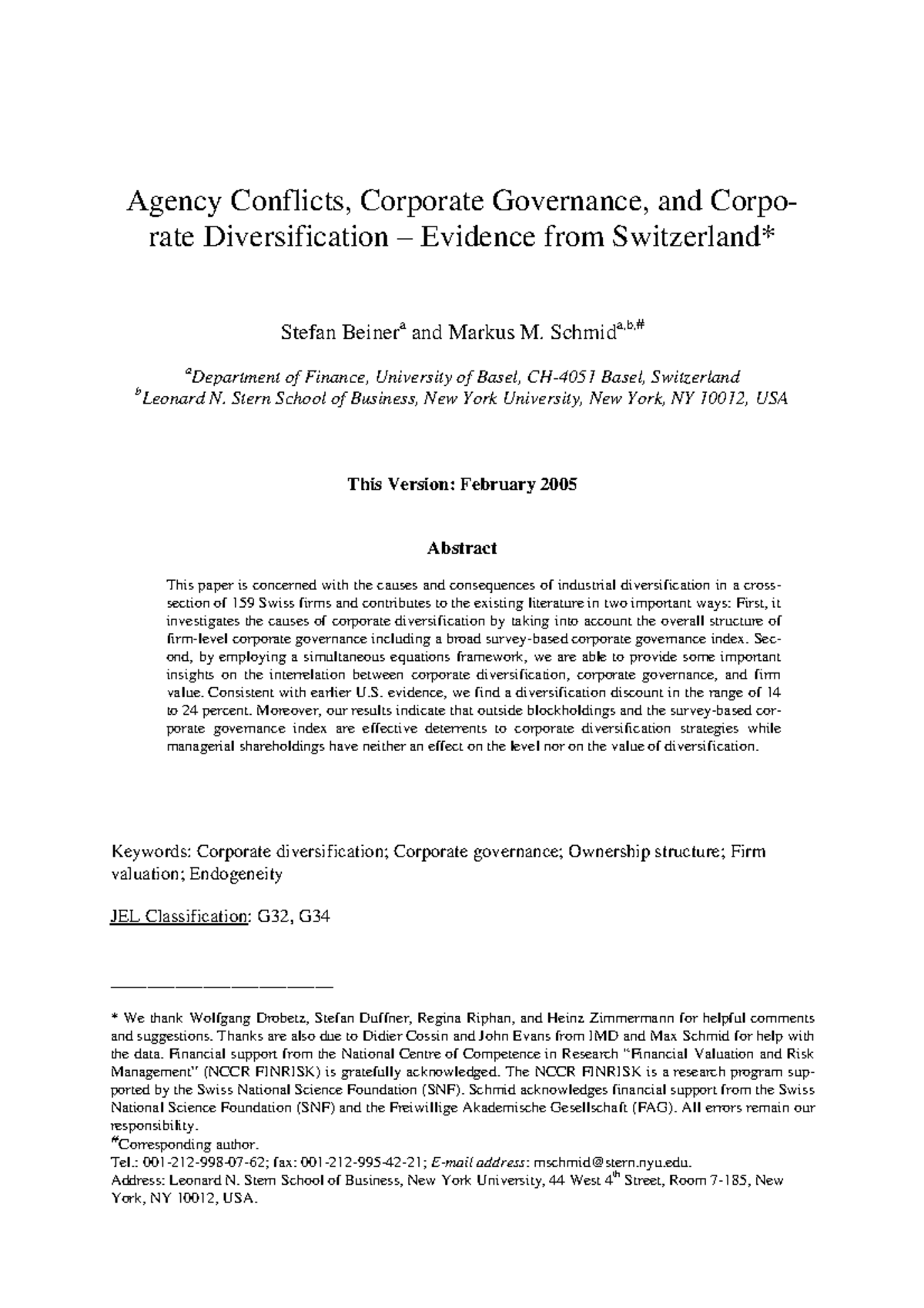 SSRN-id666264 - GCG SWISS - Agency Conflicts, Corporate Governance, and Corpo- rate ...